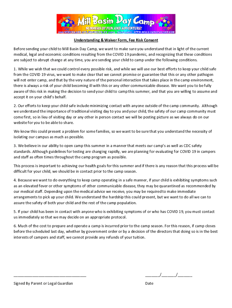 Fillable Online Understanding & Waiver Form, Fee Risk Consent Fax Email ...