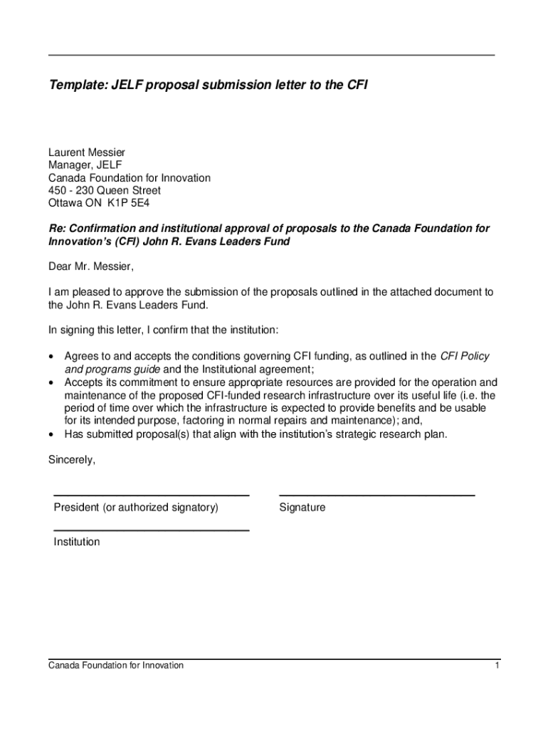 Fillable Online Template: JELF proposal submission letter to the CFI ...