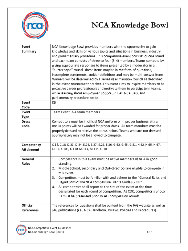 Fillable Online NCA Knowledge Bowl Definition questions. Flashcards Fax ...