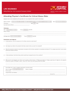 Fillable Online Attending Physician's Certificate Critical Illness ...