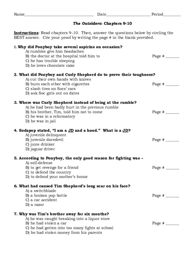 Fillable Online The Outsiders Chapters 9 & 10 Summary & Analysis Fax ...