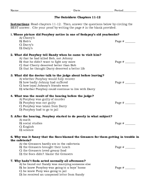 Fillable Online The Outsiders Quotes: Chapters 11 & 12 Fax Email Print ...