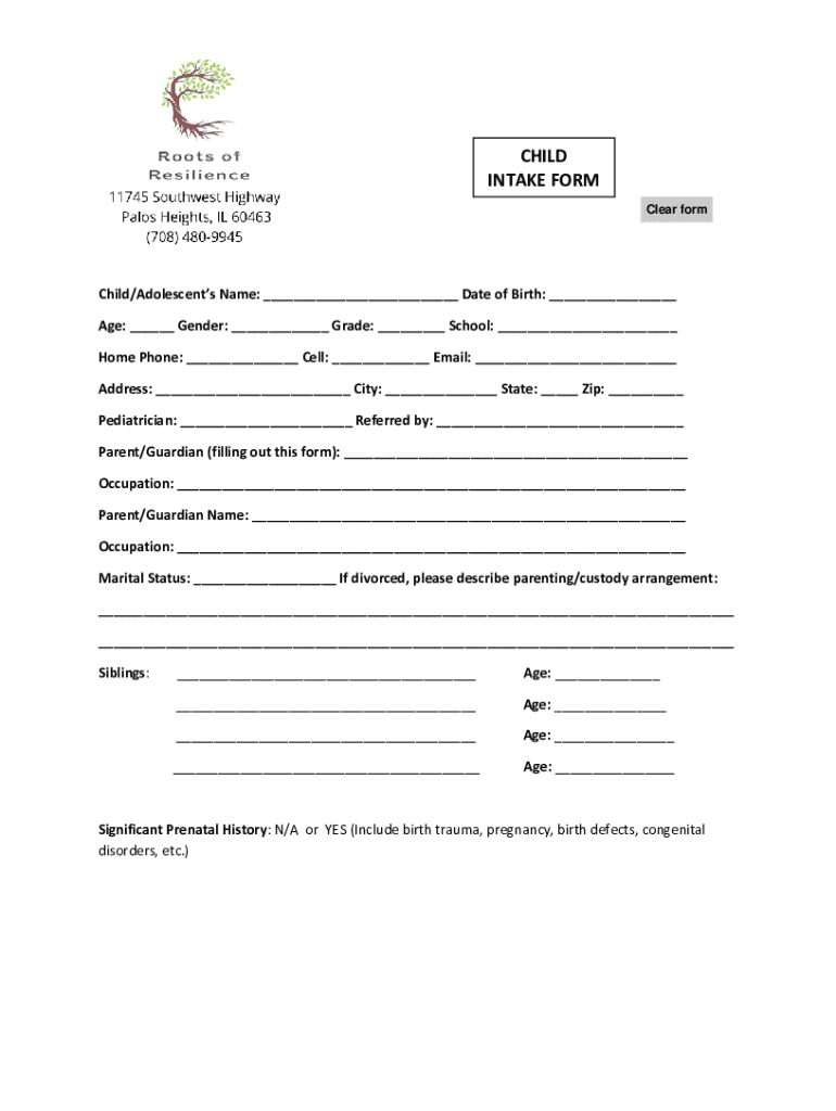 Fillable Online 1 CLIENT REGISTRATION - Child Psychological Services ...