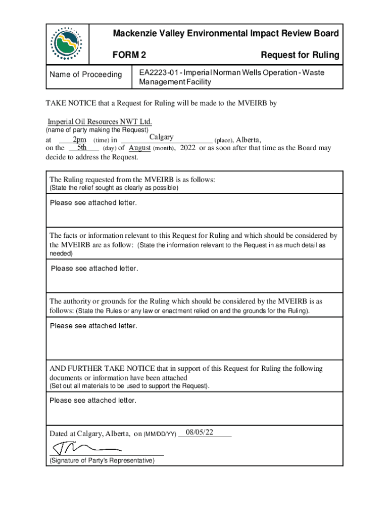 Fillable Online Mackenzie Valley Environmental Impact Review Board FORM ...