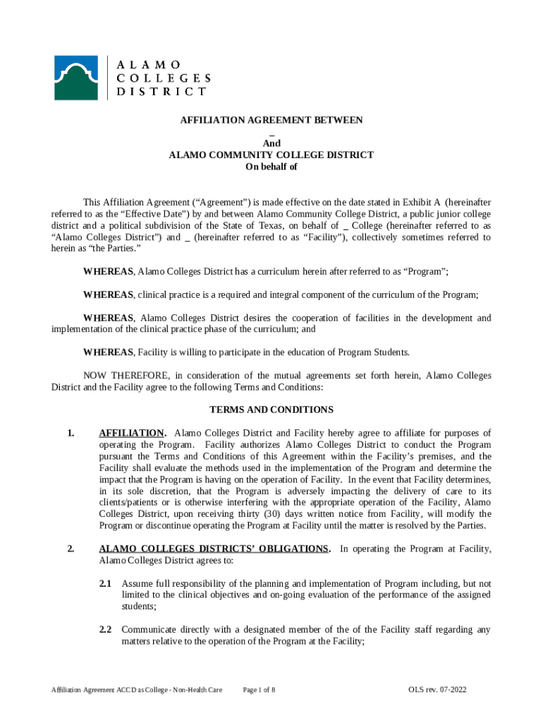 Affiliation Agreement ACCD as Facility - Non-Health Care Doc Template ...