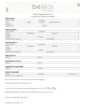Fillable Online Patient Registration Form Practitioner: Gemma Gringlas ...