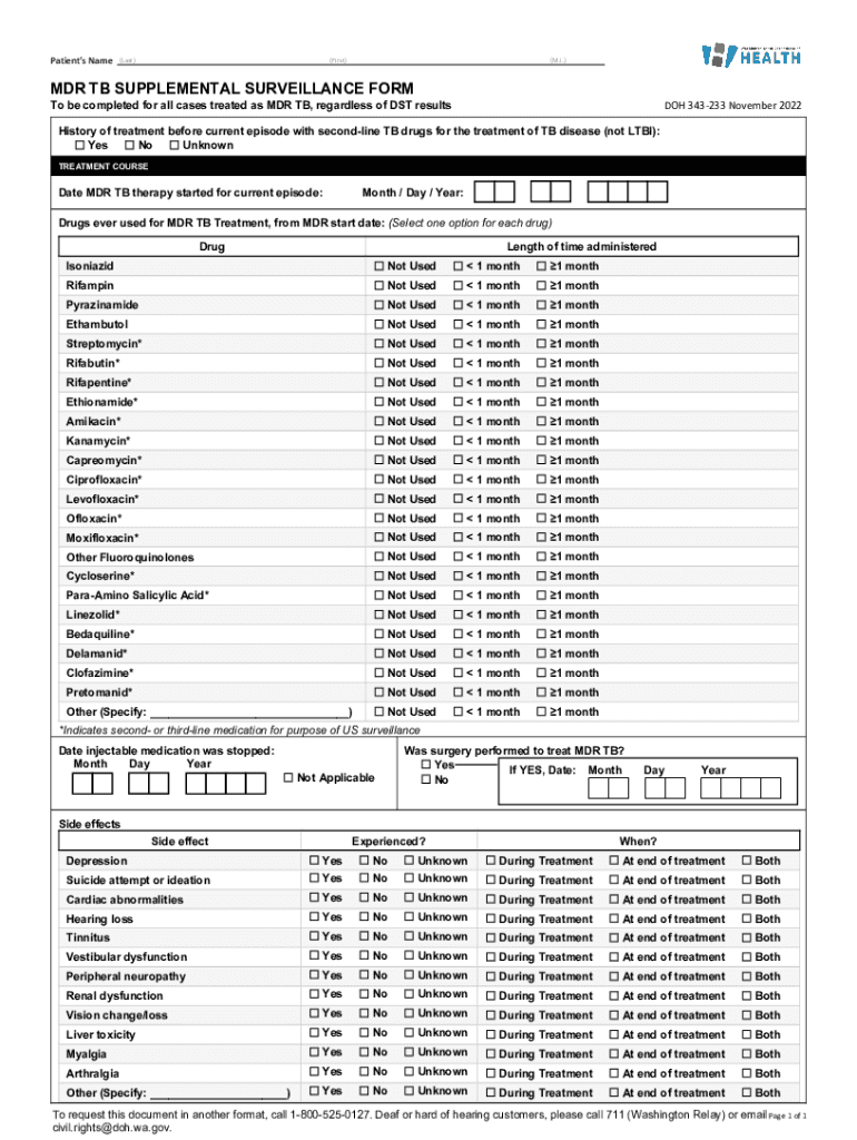 Fillable Online doh wa Washington State MDR TB Supplemental ...