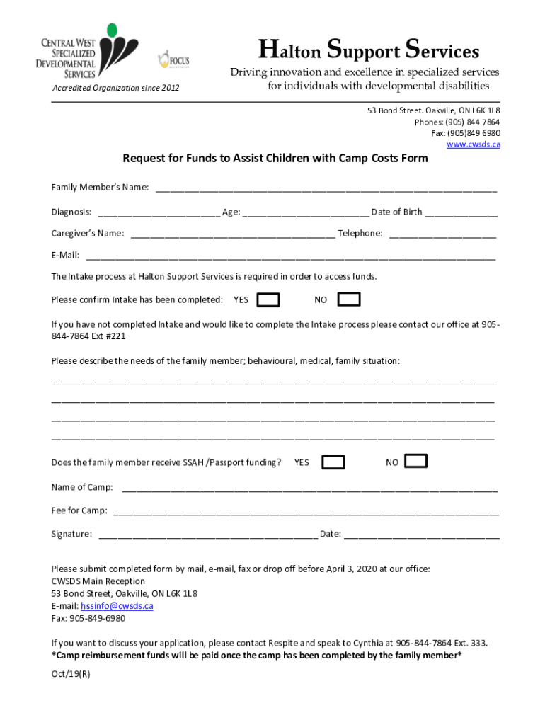 Fillable Online Central West Specialized Developmental Services ...