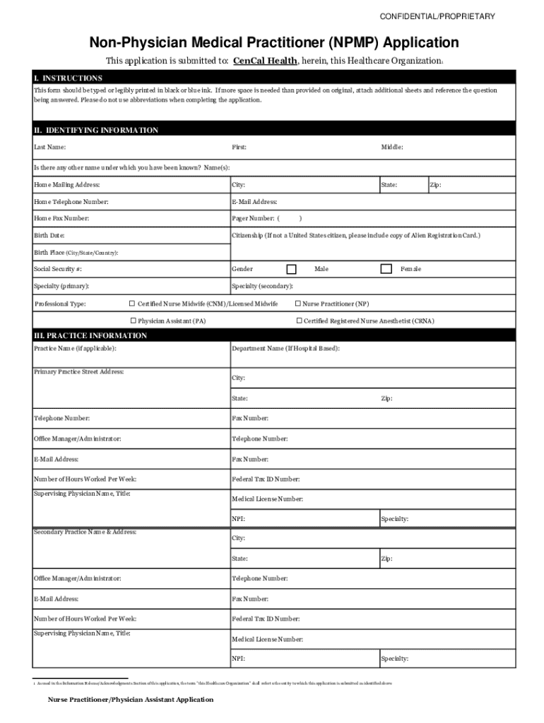 Fillable Online CenCal Health credentials all NPMPs who provide care to ...