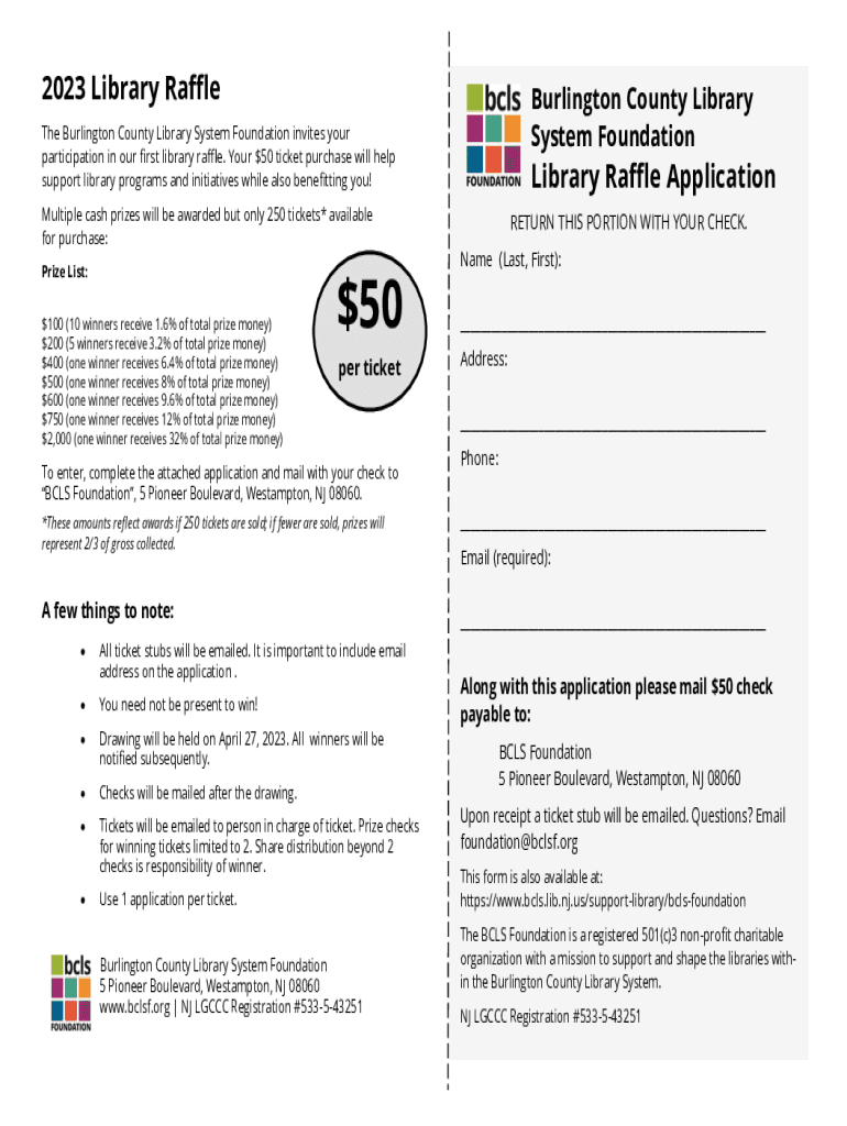 Fillable Online Library Raffle and Fundraiser Fax Email Print - pdfFiller