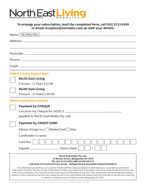 Fillable Online To arrange your subscription, mail the completed form, call (03 ... Fax Email ...