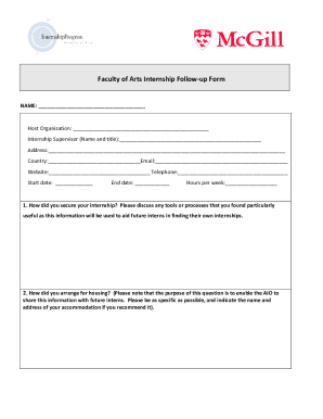 Fillable Online Faculty of Arts Internship Follow-up Form Fax Email ...