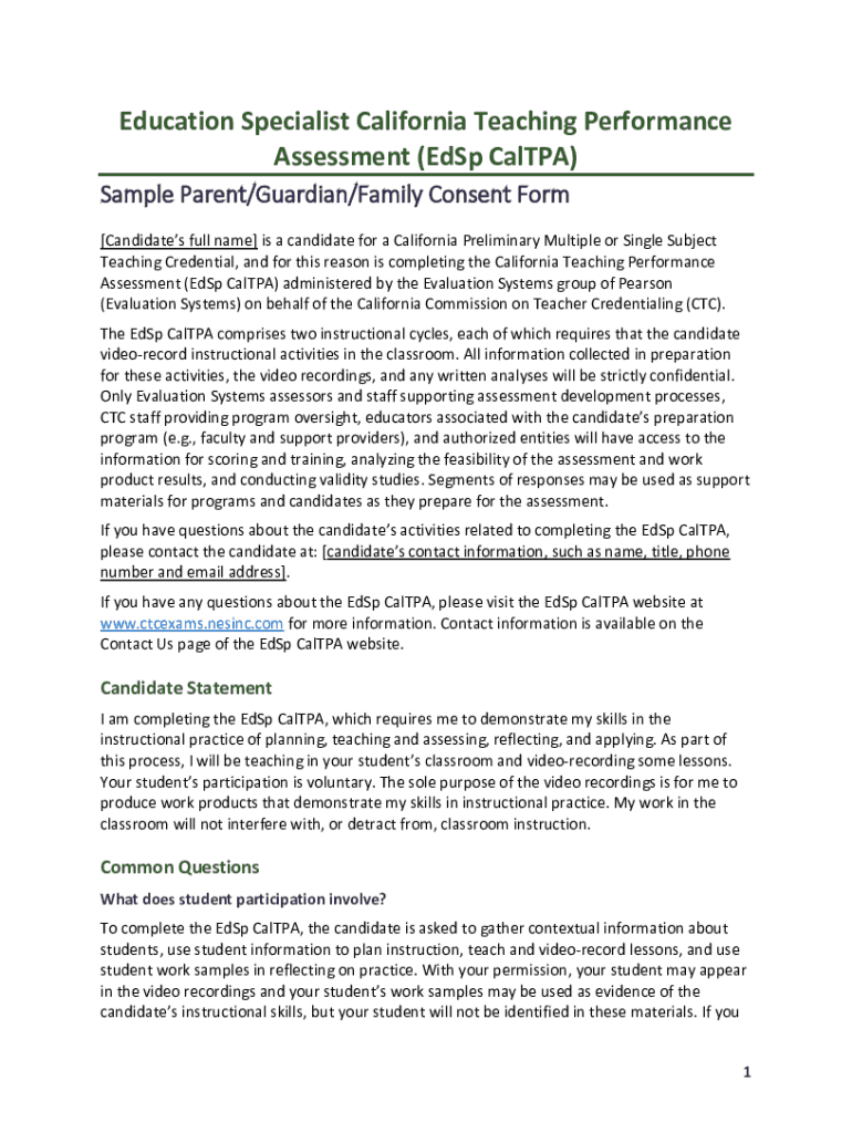 Fillable Online Education Specialist CalTPA Assessment Materials Fax ...
