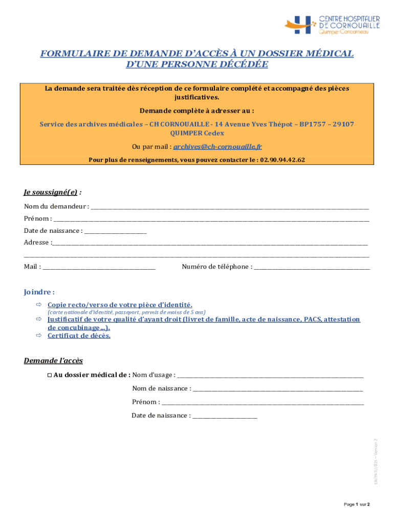 Remplissable En Ligne demande de dossier medical par un ayant droit d ...