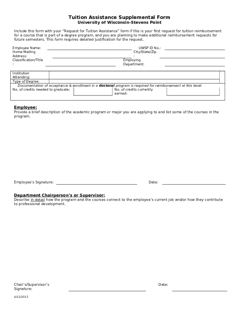 Tuition Assistance Supplemental Doc Template | pdfFiller