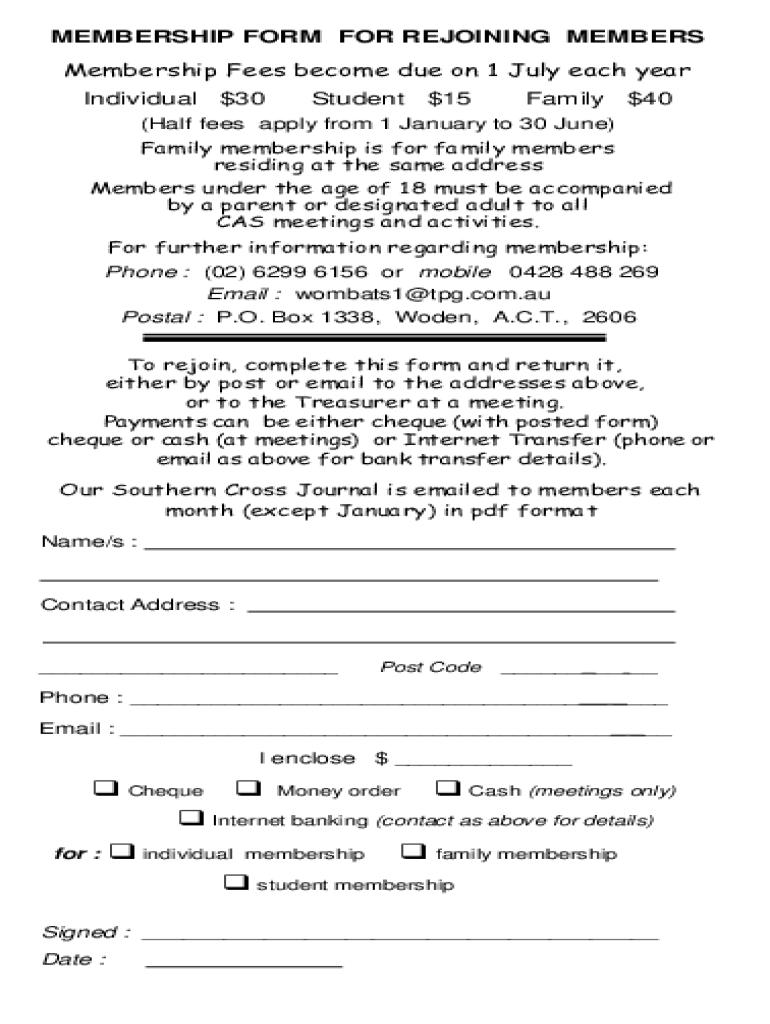 Fillable Online casastronomy org rejoining membership form Fax Email ...