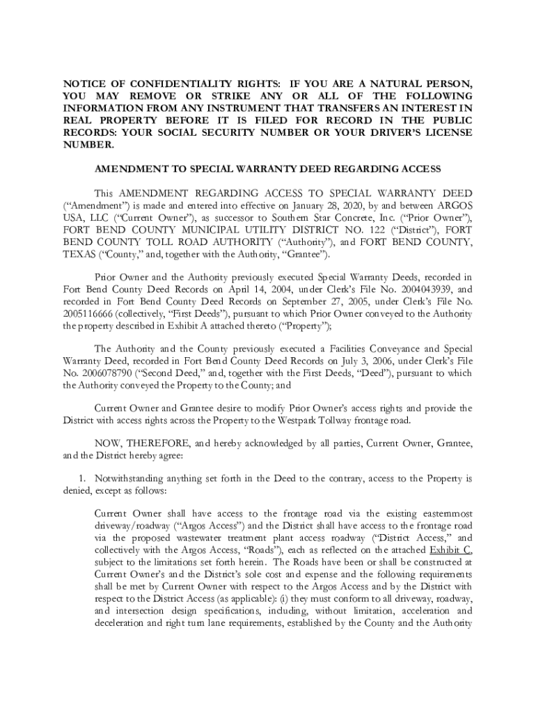 Fillable Online Amendment to special Warranty Deed regarding access Fax ...