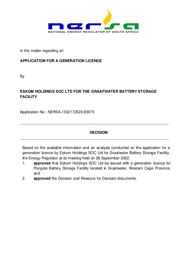 Fillable Online Eskom Holdings SOC Ltd application for a licensing of ... Fax Email Print ...
