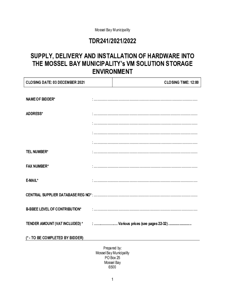 Fillable Online SUPPLY, DELIVERY AND INSTALLATION OF HARDWARE INTO Fax ...