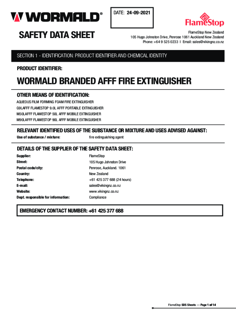 Fillable Online safety data sheet wormald branded afff fire ...