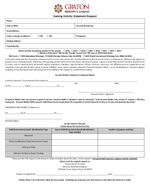 Fillable Online Gaming Activity Statement Request Fax Email Print ...
