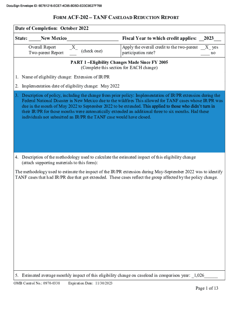 Fillable Online TANF CASELOAD REDUCTION REPORT Overall Credit Fax Email ...