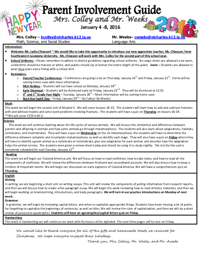Fillable Online Mrs. Colley and Mr. Weeks Fax Email Print - pdfFiller
