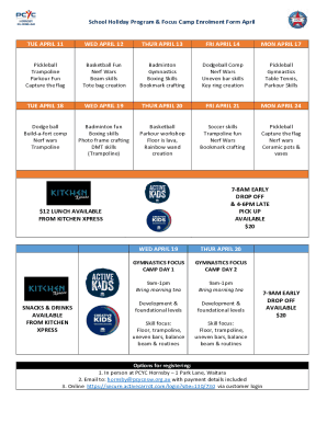 Fillable Online School Holiday Program & Focus Camp Enrolment Form ...