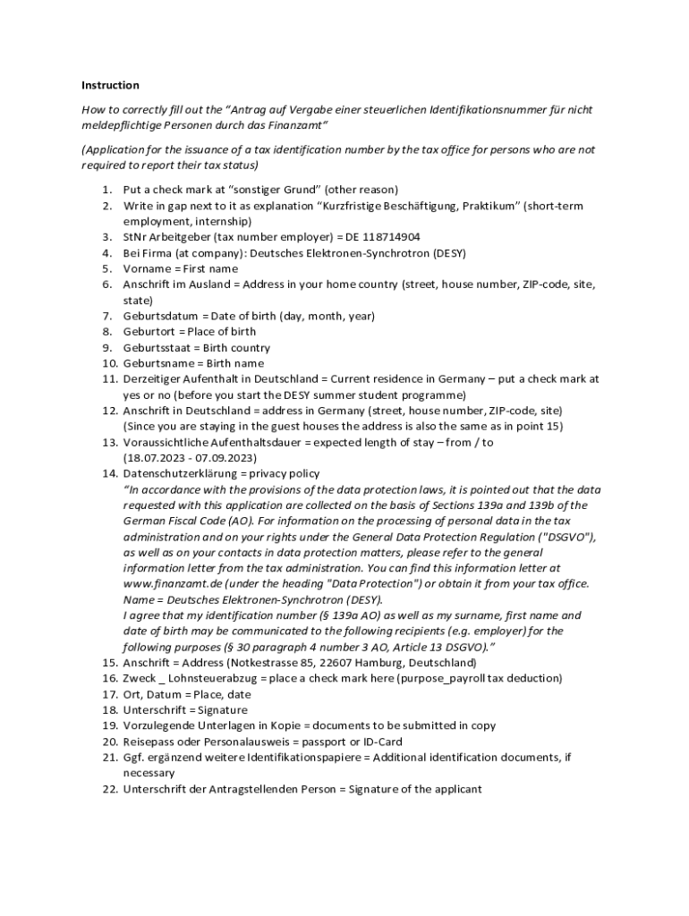 Fillable Online German tax ID application form Fax Email Print - pdfFiller