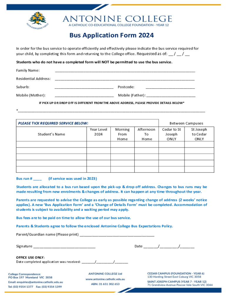 Fillable Online Antonine College a Catholic co-educational CollegeHome Fax Email Print - pdfFiller