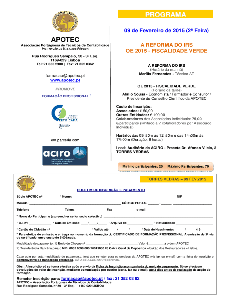 Preenchível Disponível ASSOCIAO PORTUGUESA DE TCNICOS DE ... - APOTEC ...