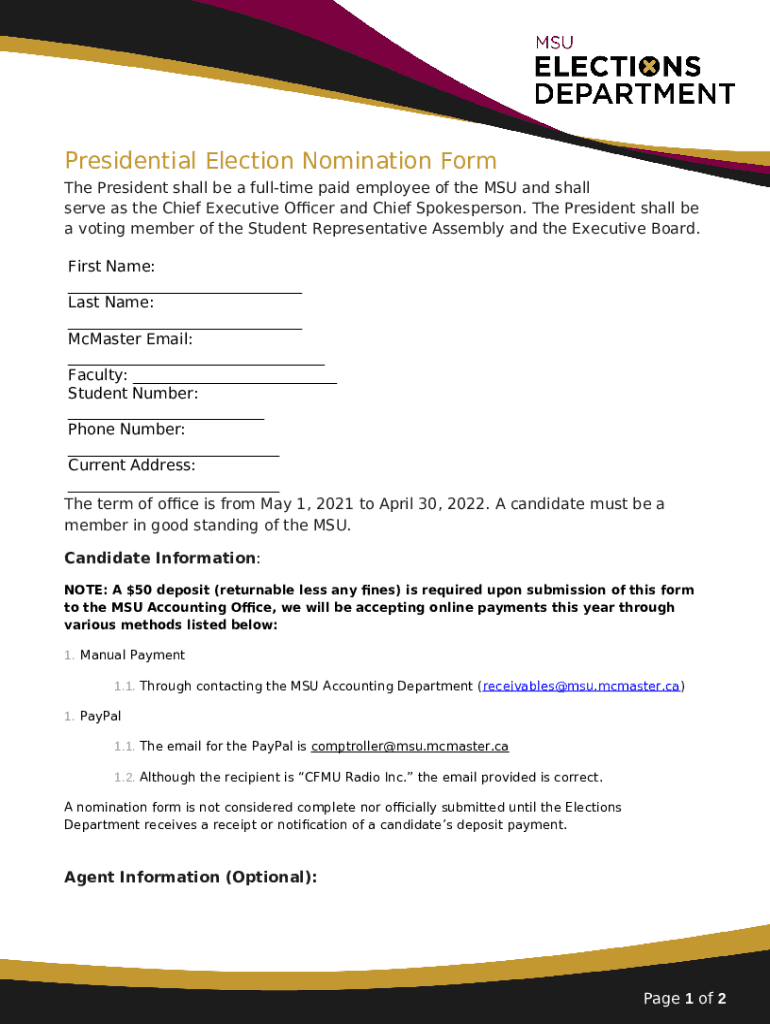 Presidential Election Nomination Doc Template | pdfFiller