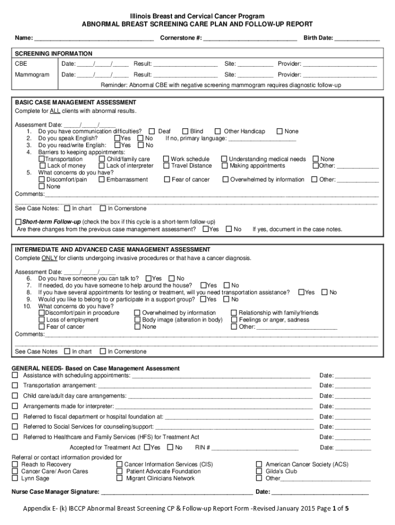 Fillable Online ABNORMAL BREAST SCREENING CARE PLAN AND FOLLOW-UP ...