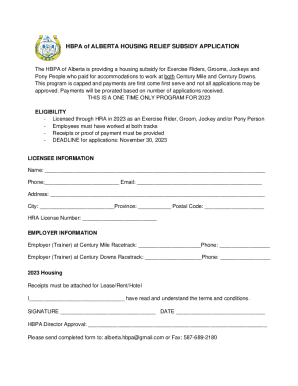 Fillable Online HBPA of ALBERTA HOUSING RELIEF SUBSIDY APPLICATION Fax ...
