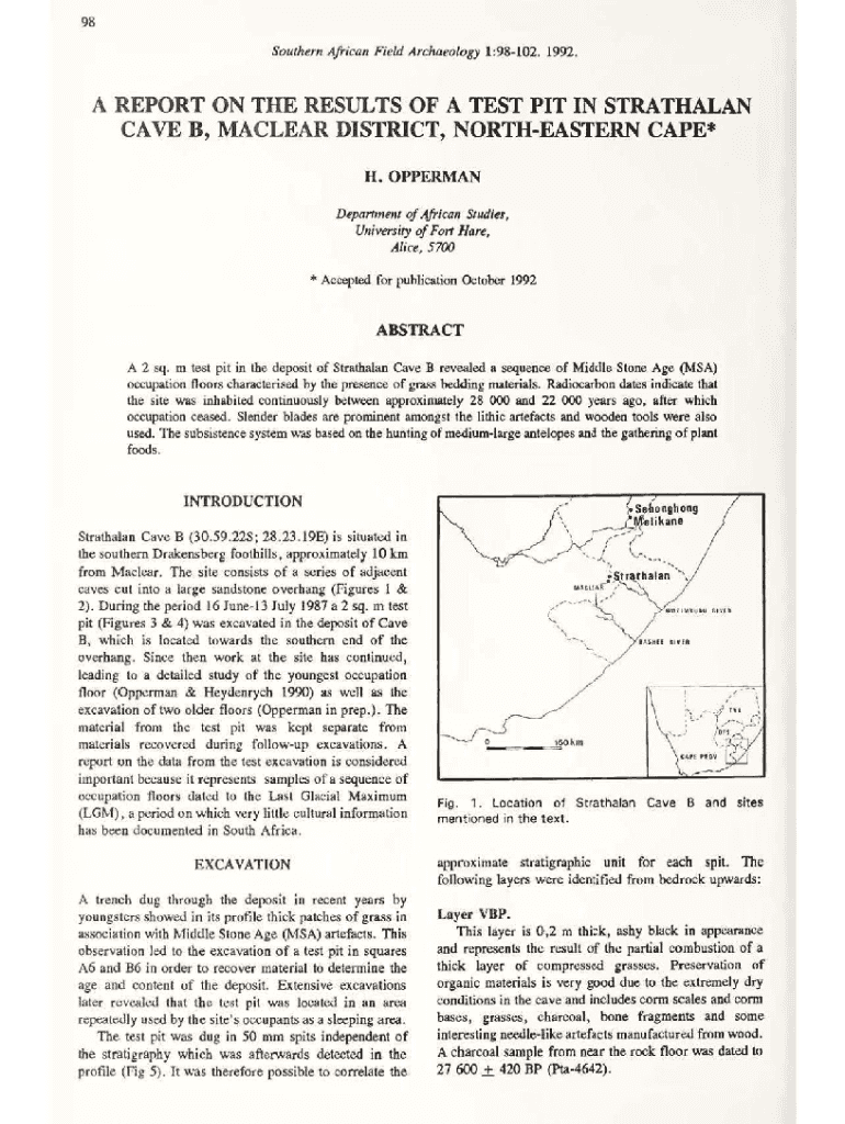 Fillable Online Excavation of a Later Stone Age deposit in Strathalan ...