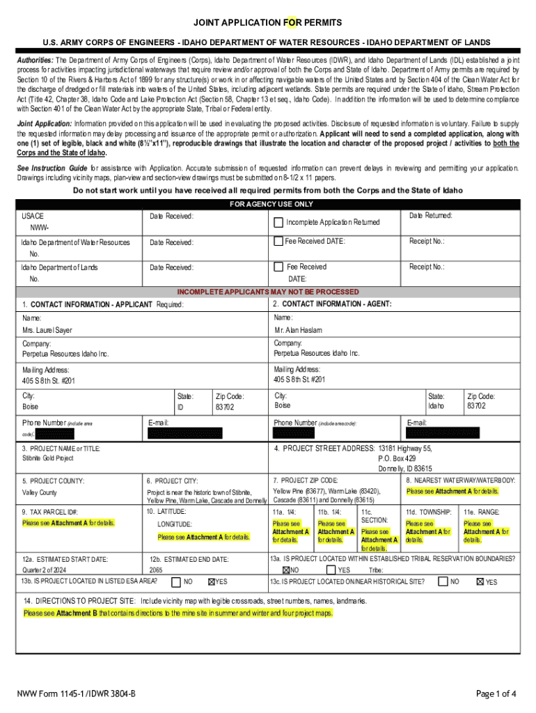 Fillable Online NWW Form 1145-1/IDWR 3804-B Page 1 of 4 JOINT ... Fax ...
