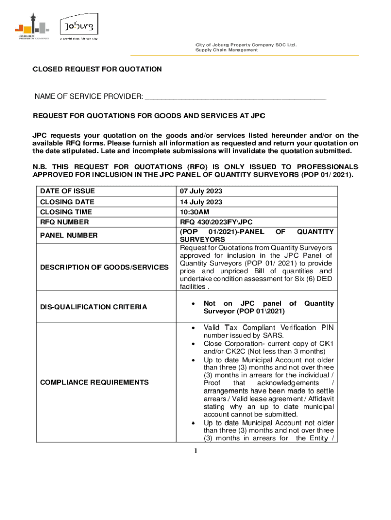 Fillable Online jhbproperty co THIS REQUEST FOR QUOTATIONS (RFQ) IS ...