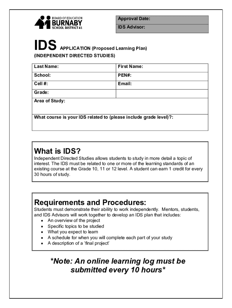 Fillable Online IDS APPLICATION (Proposed Learning Plan) Fax Email ...