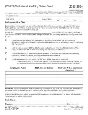 Fillable Online 2324 Verification of Non-Filing Status - Parent - Sign ...