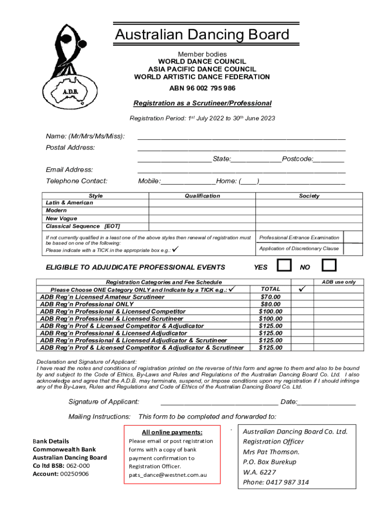 Fillable Online The Australian Dancing Board Fax Email Print - pdfFiller