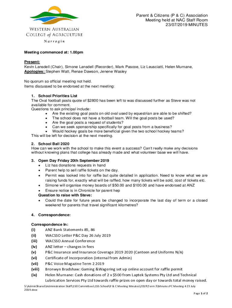 Fillable Online Kevin Lansdell (Chair), Simone Lansdell (Recorder ...