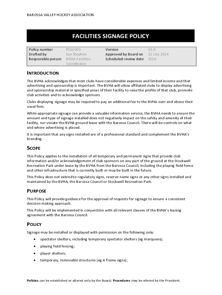Fillable Online FACILITIES SIGNAGE POLICY Fax Email Print - pdfFiller