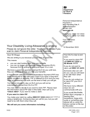 Fillable Online Personal Independence Payment (PIP) contact numbers Fax ...
