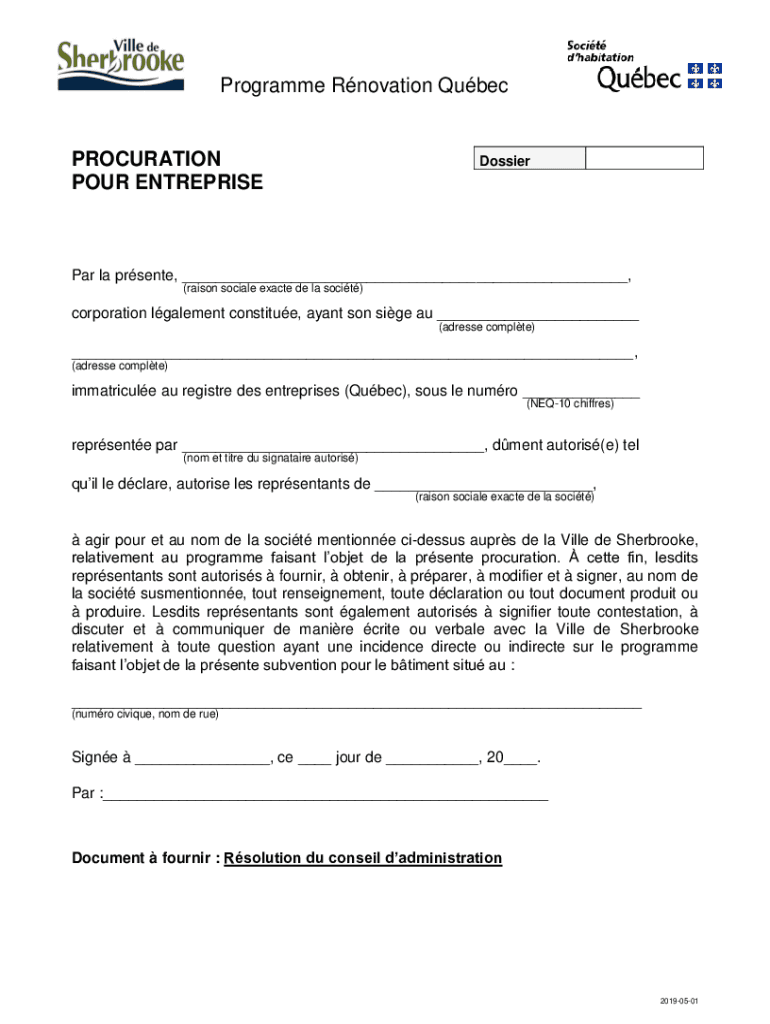 Remplissable En Ligne Procuration pour entreprise - Programme Rnovation ...