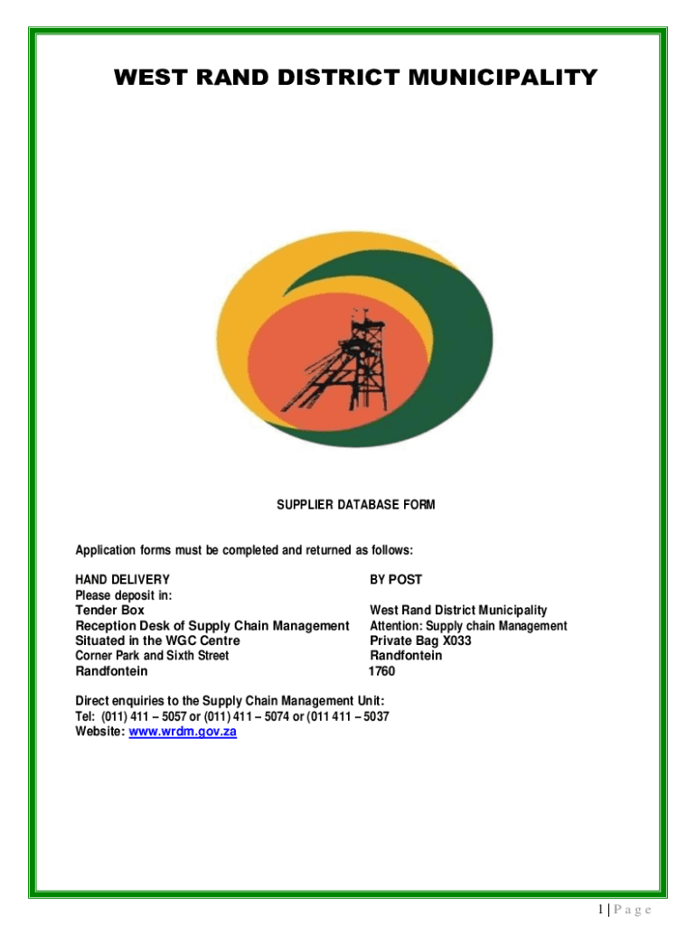 Fillable Online RAND WEST CITY - LOCAL MUNICIPALITY Fax Email Print ...