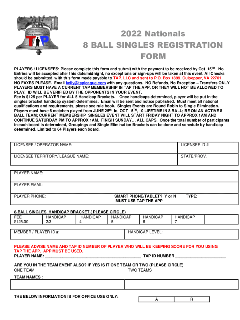 Fillable Online APA of Las Vegas - American Poolplayers Association Fax ...