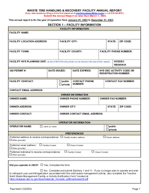 Fillable Online dec ny Waste Tire Handling & Recovery Facility Annual ...