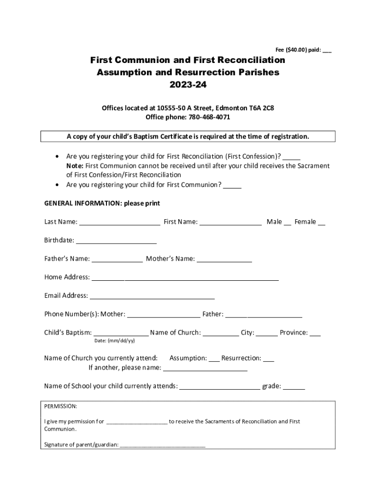 Fillable Online Sacramental Preparation - St. Albert Catholic Parish Fax Email Print - pdfFiller