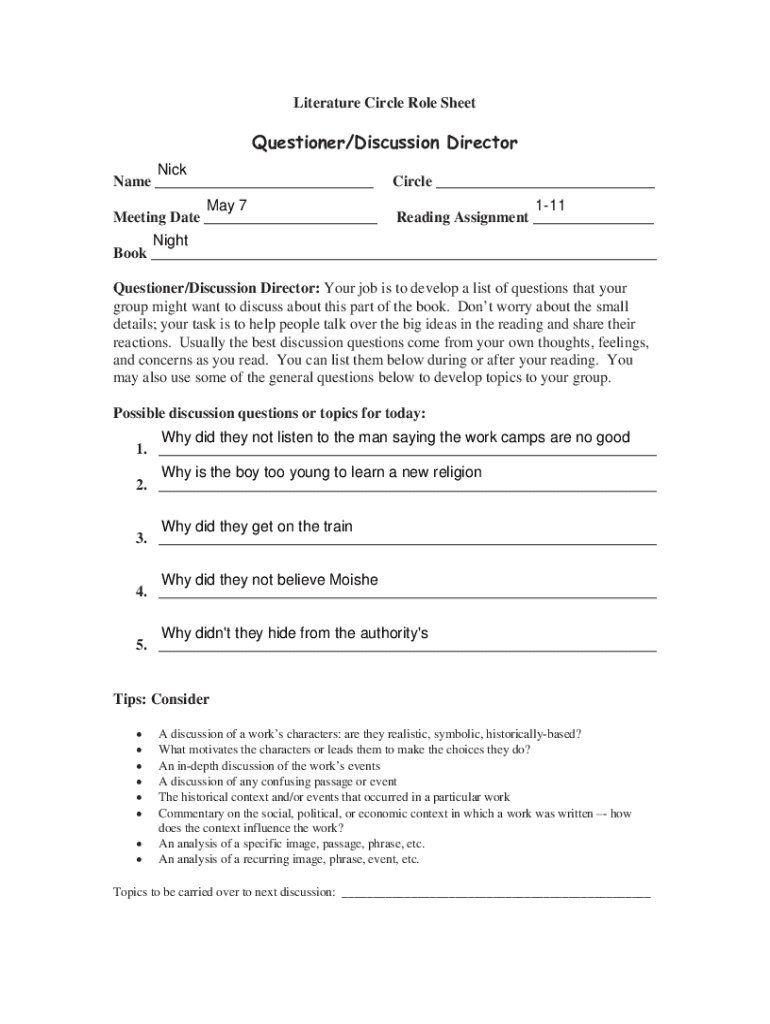 Fillable Online Lit Circles Role Sheets 2023.docx - Literature Circle ...