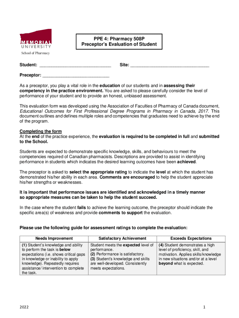 Fillable Online Graduate Student Evaluation of Preceptorship Form Fax ...